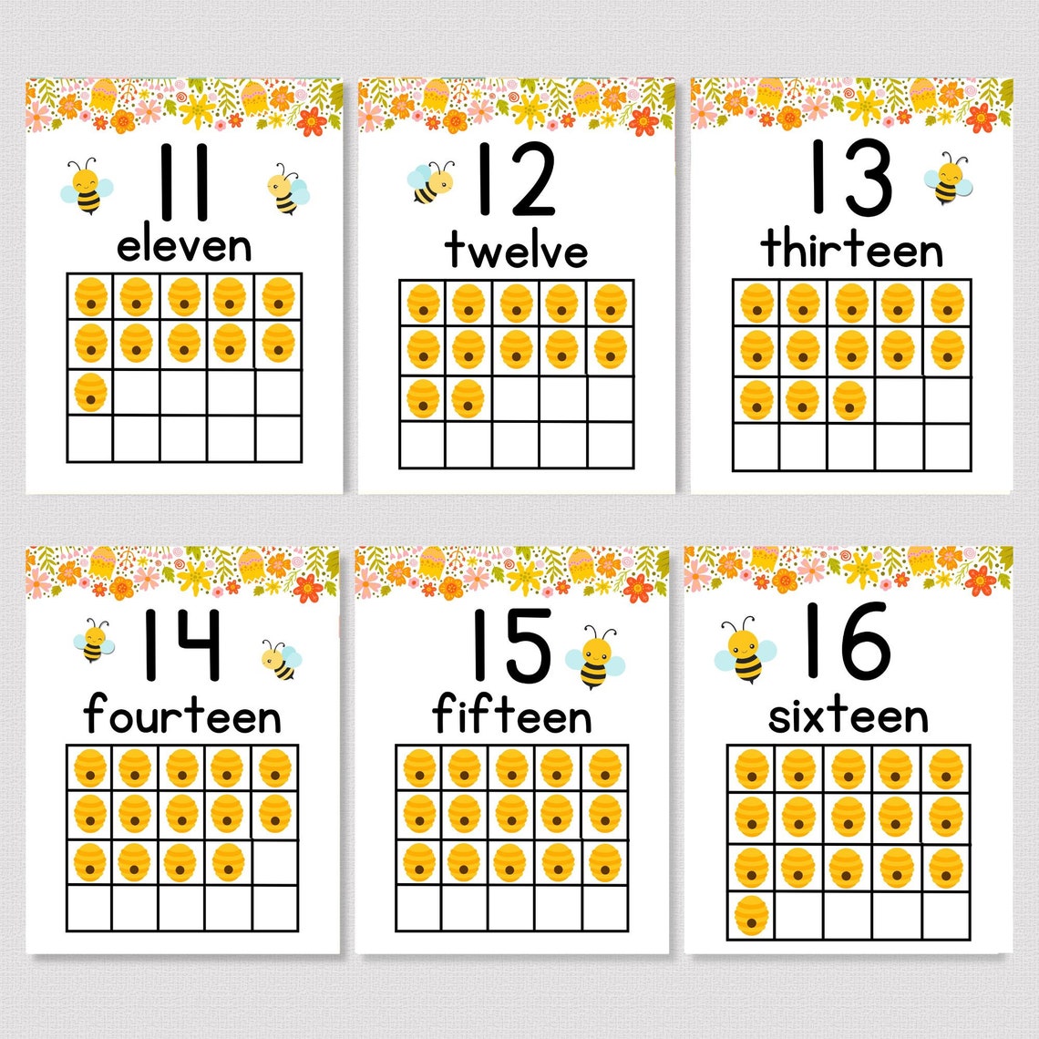 BEE THEME NUMBER Posters, Printable Honey Bee Theme, Numbers 1-20 ...