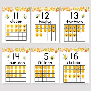 BEE THEME NUMBER Posters, Printable Honey Bee Theme, Numbers 1-20 ...