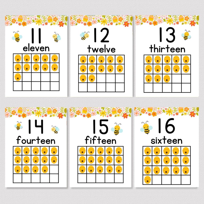 BEE THEME NUMBER Posters, Printable Honey Bee Theme, Numbers 1-20 ...
