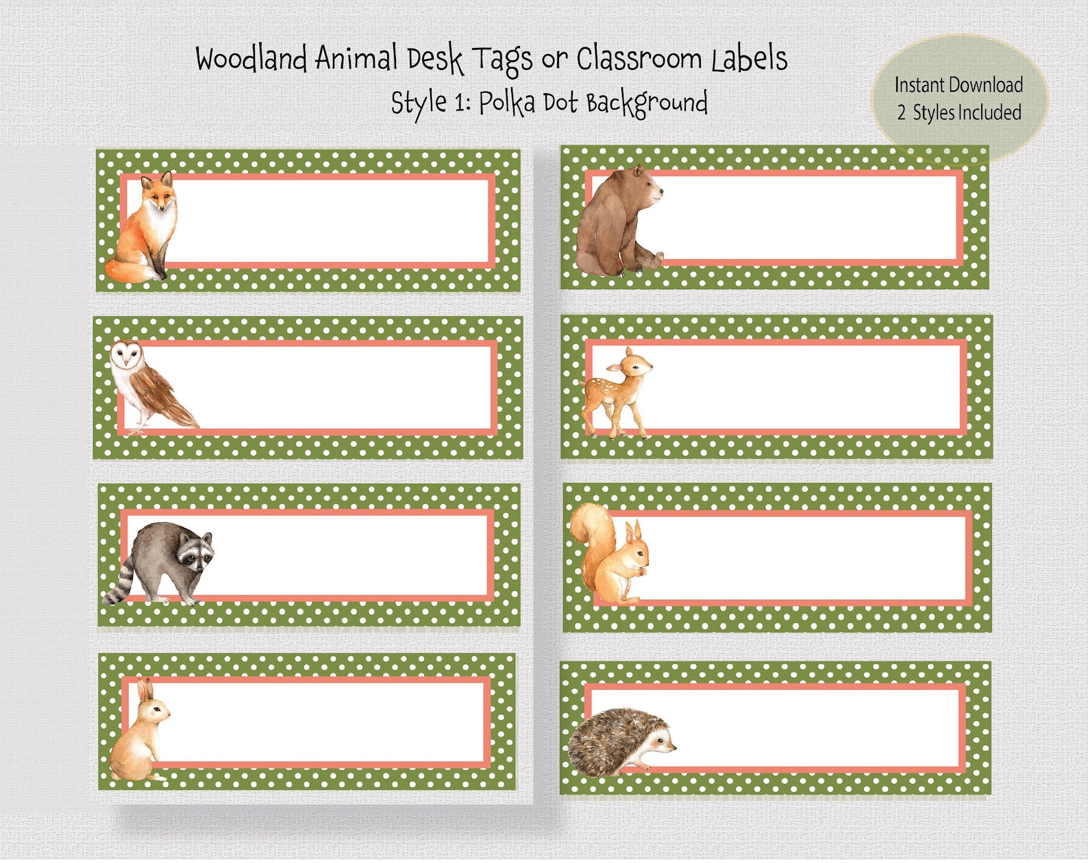 WOODLAND DESK Name Tags, Printable Woodland Desk Name Plates, Classroom ...