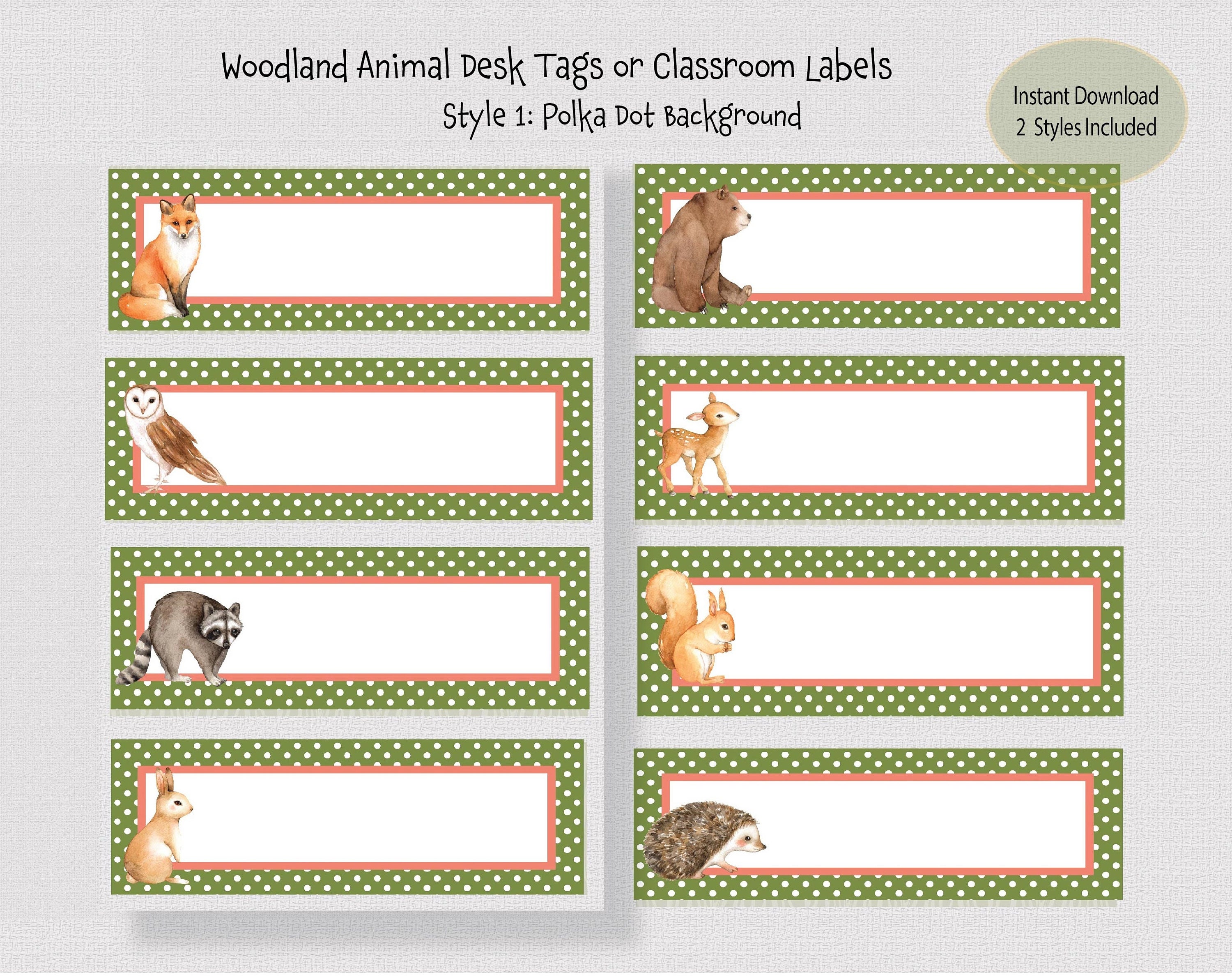 WOODLAND DESK Name Tags, Printable Woodland Desk Name Plates, Classroom ...