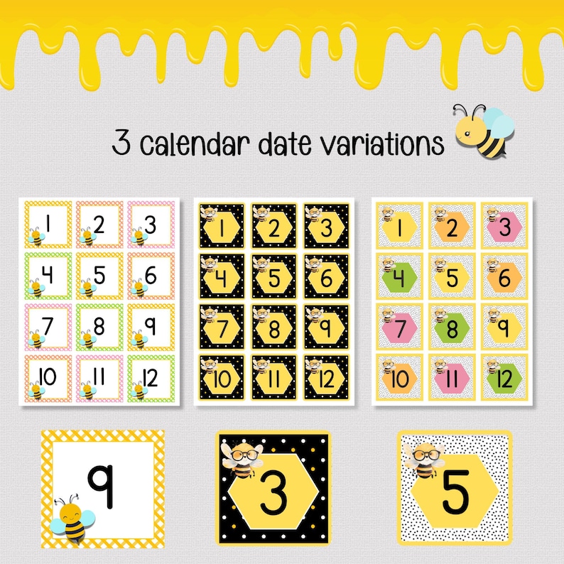 BEE THEME CLASSROOM Calender, Printable Honey Bee Calendar Bulletin ...