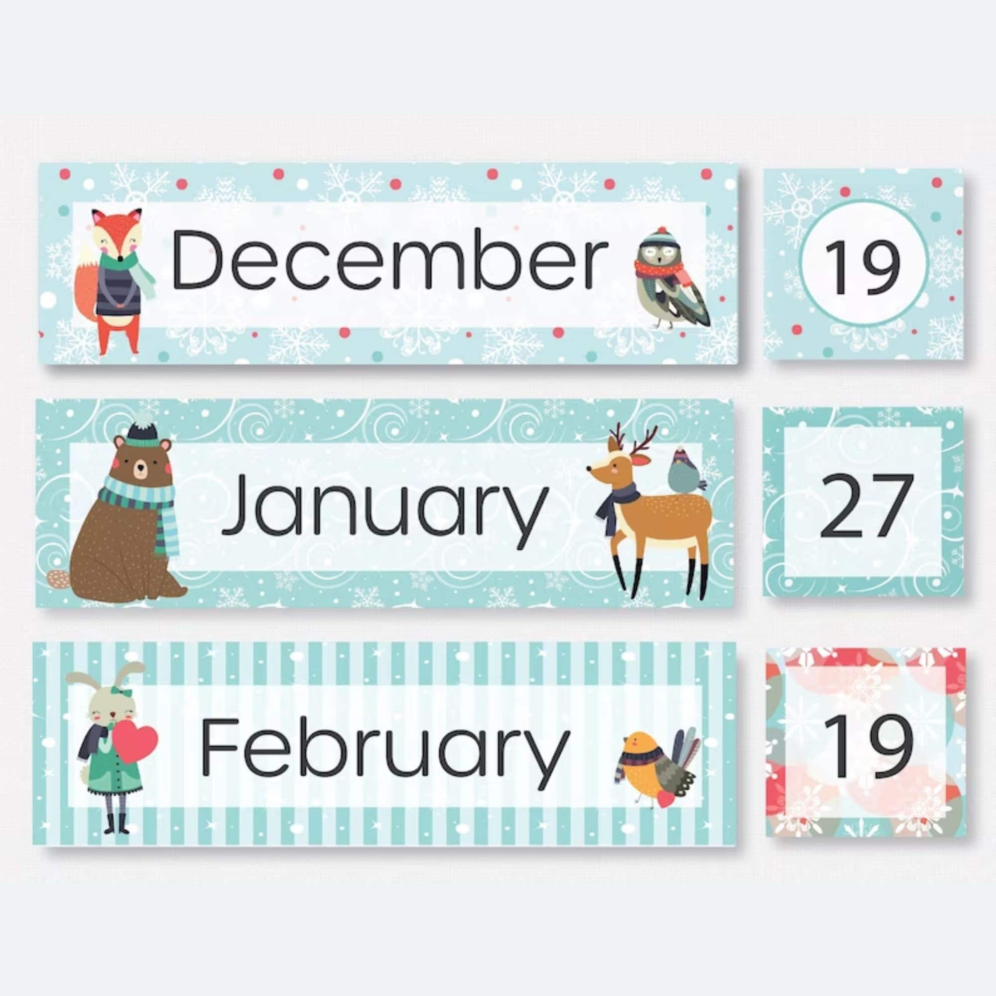 WINTER WOODLAND CLASSROOM Calendar Set, Printable December, January ...