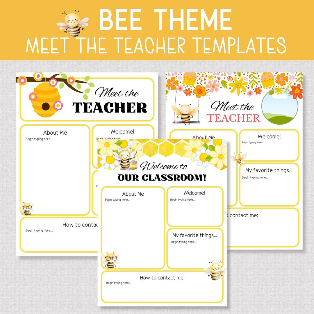 MEET THE TEACHER Bee Theme Newsletter Templates, Canva Template for ...