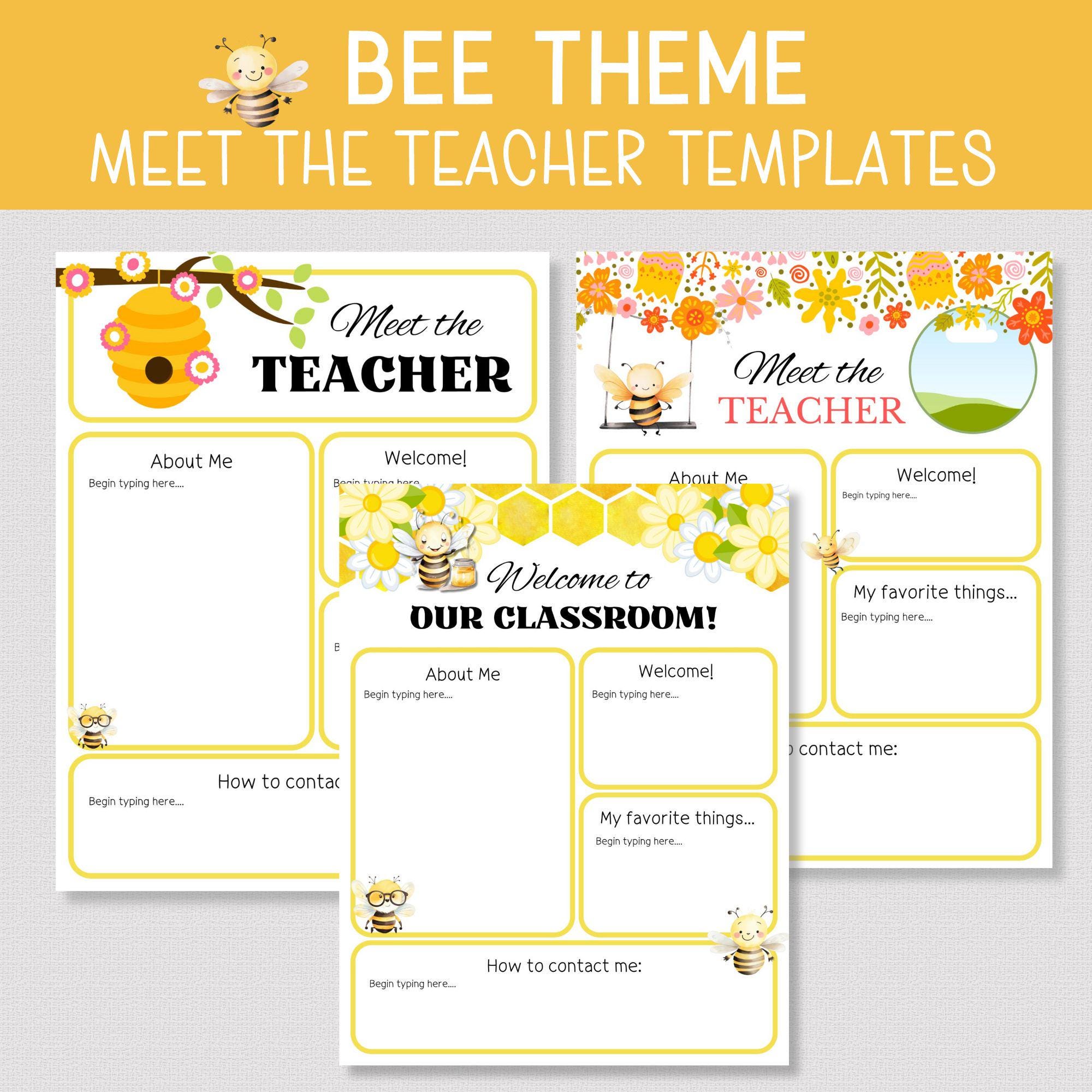 MEET THE TEACHER Bee Theme Newsletter Templates, Canva Template for ...