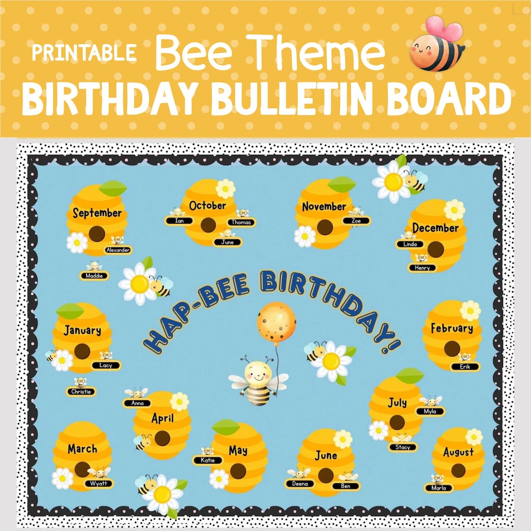BEE THEME BIRTHDAY Bulletin Board, Editable Honey Bee Birthday Display ...