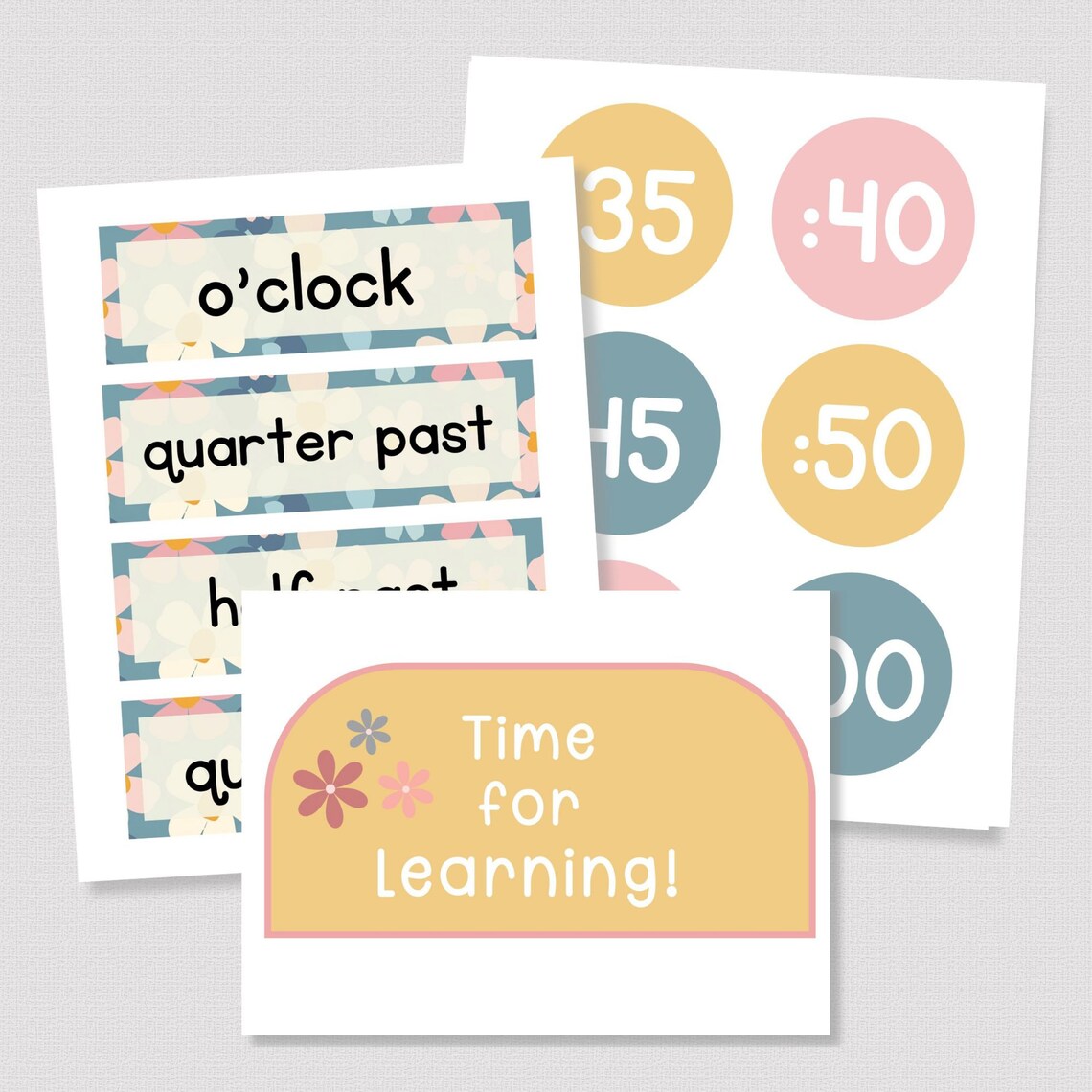 BOHO GARDEN CLOCK Labels Display for Classroom, Printable Boho Theme ...