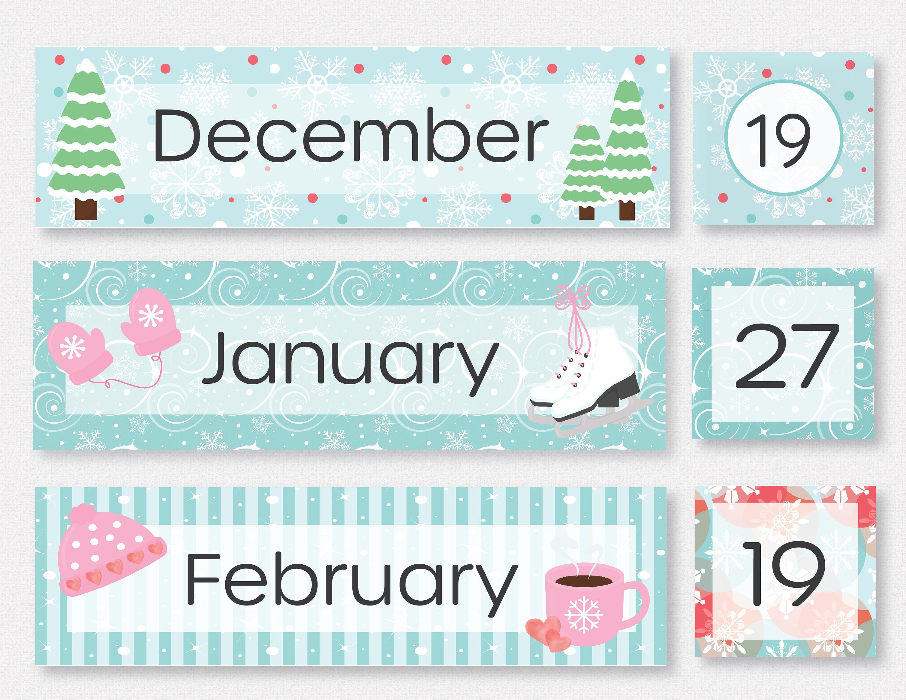 WINTER CLASSROOM CALENDAR Set, Printable December Calendar, January ...