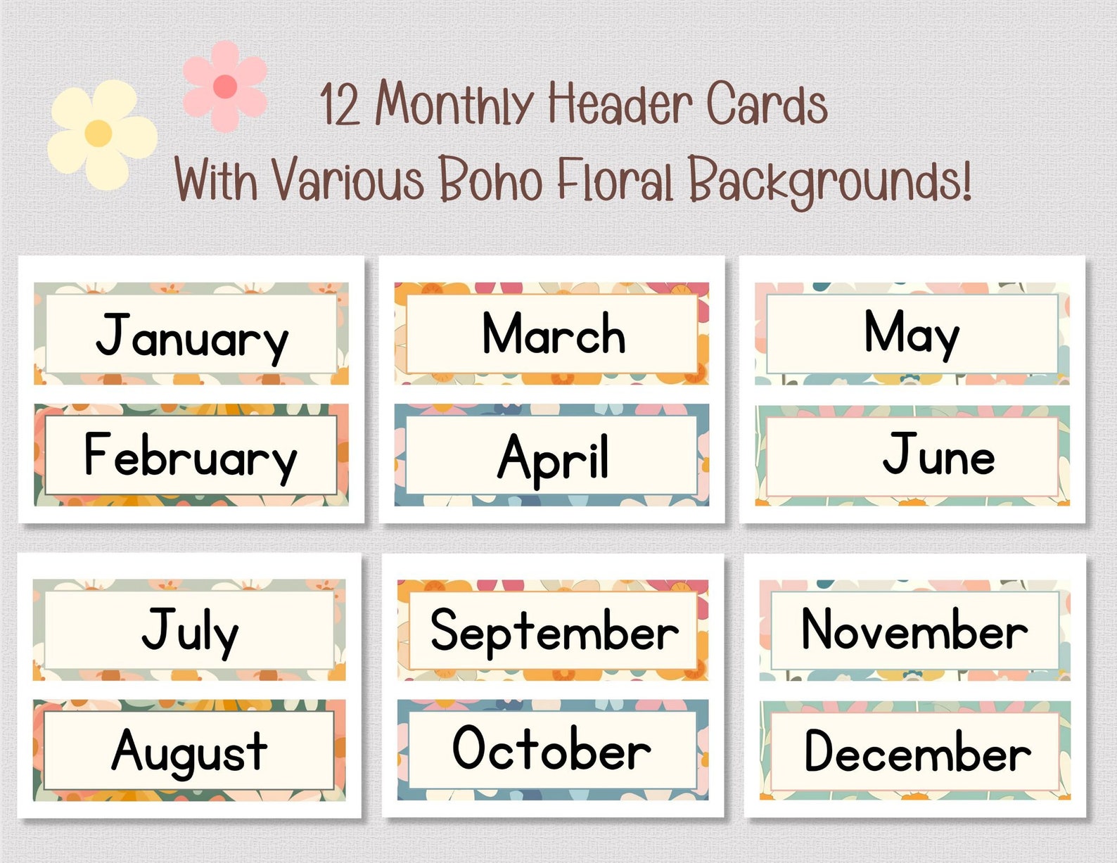 BOHO GARDEN CLASSROOM Calendar Kit, Printable Boho Calendar Set , Retro ...