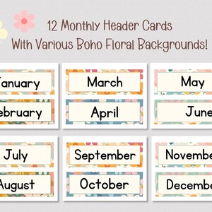 BOHO GARDEN CLASSROOM Calendar Kit, Printable Boho Calendar Set , Retro ...
