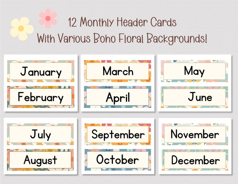 BOHO GARDEN CLASSROOM Calendar Kit, Printable Boho Calendar Set , Retro ...