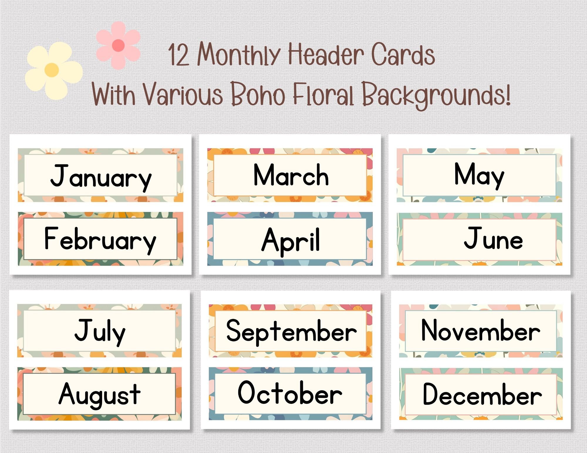 BOHO GARDEN CLASSROOM Calendar Kit, Printable Boho Calendar Set , Retro ...
