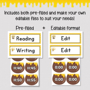 BEE THEME CLASSROOM Schedule, Honeybee Pre Filled and Editable Cards ...