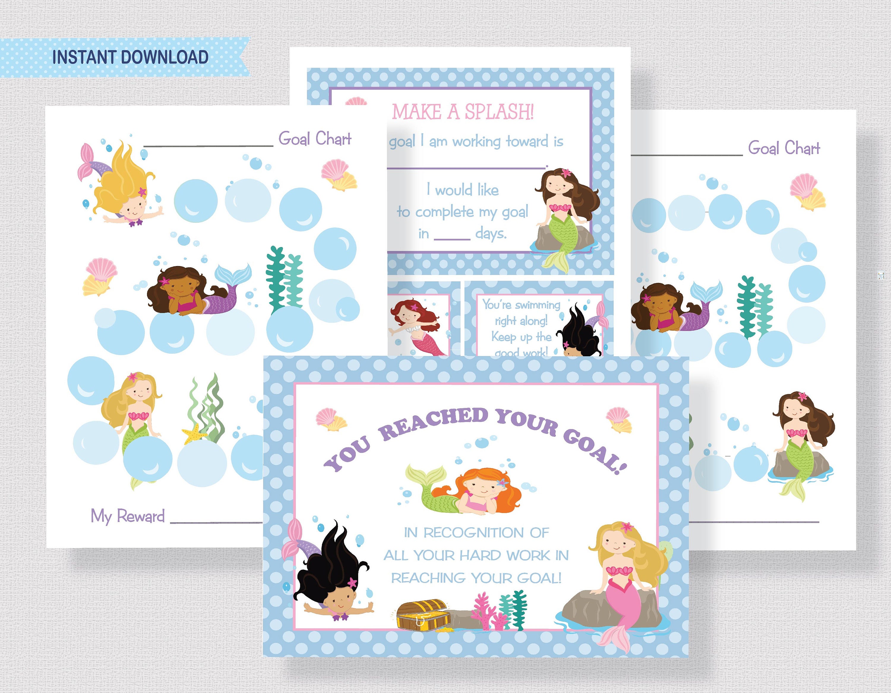 PRINTABLE REWARD Chart for Kids, Mermaids Reward Chart for Girls, Cute ...