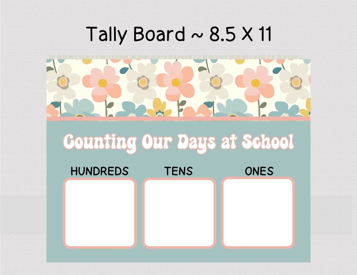 DAYS in SCHOOL TALLY Board, Boho Garden Days at School Tally Posters ...