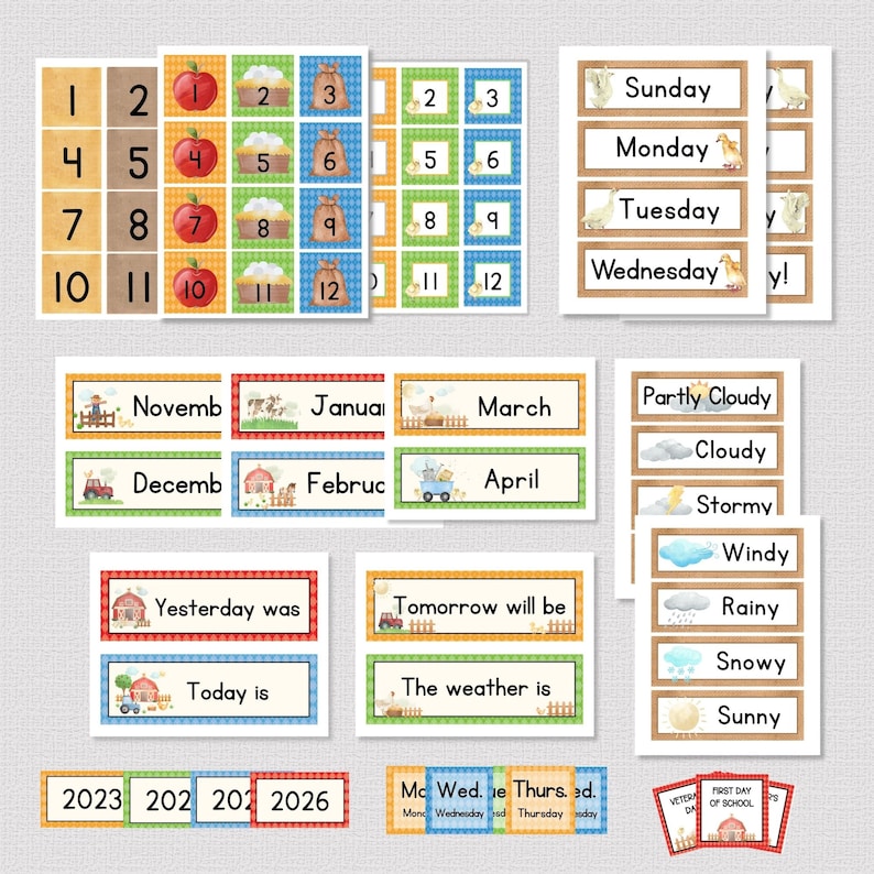 FARM THEME CLASSROOM Calendar, Printable Farm Calendar Bulletin Board ...
