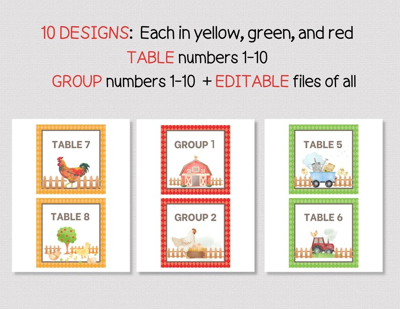 FARM THEME CLASSROOM Table Numbers, Editable Classroom Group Numbers ...