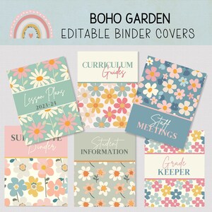 BOHO GARDEN PRINTABLE Binder Covers, Set of 6, Editable Retro Look ...