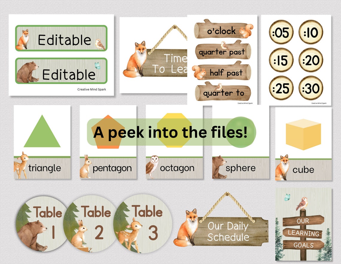 WOODLAND CLASSROOM DECOR Bundle Printable Woodland Decor for - Etsy