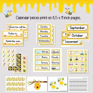 BEE THEME CLASSROOM Calender, Printable Honey Bee Calendar Bulletin ...