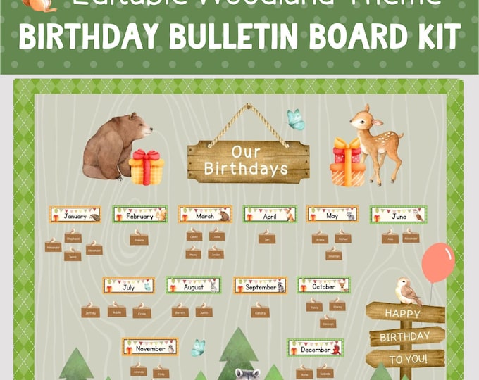 Woodland Birthday Bulletin Board Kit || Birthday Display Bulletin ...