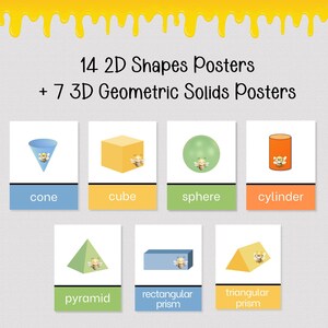 MATH SHAPES POSTERS for Classroom, Bee Theme 2d and 3d Shapes Posters ...