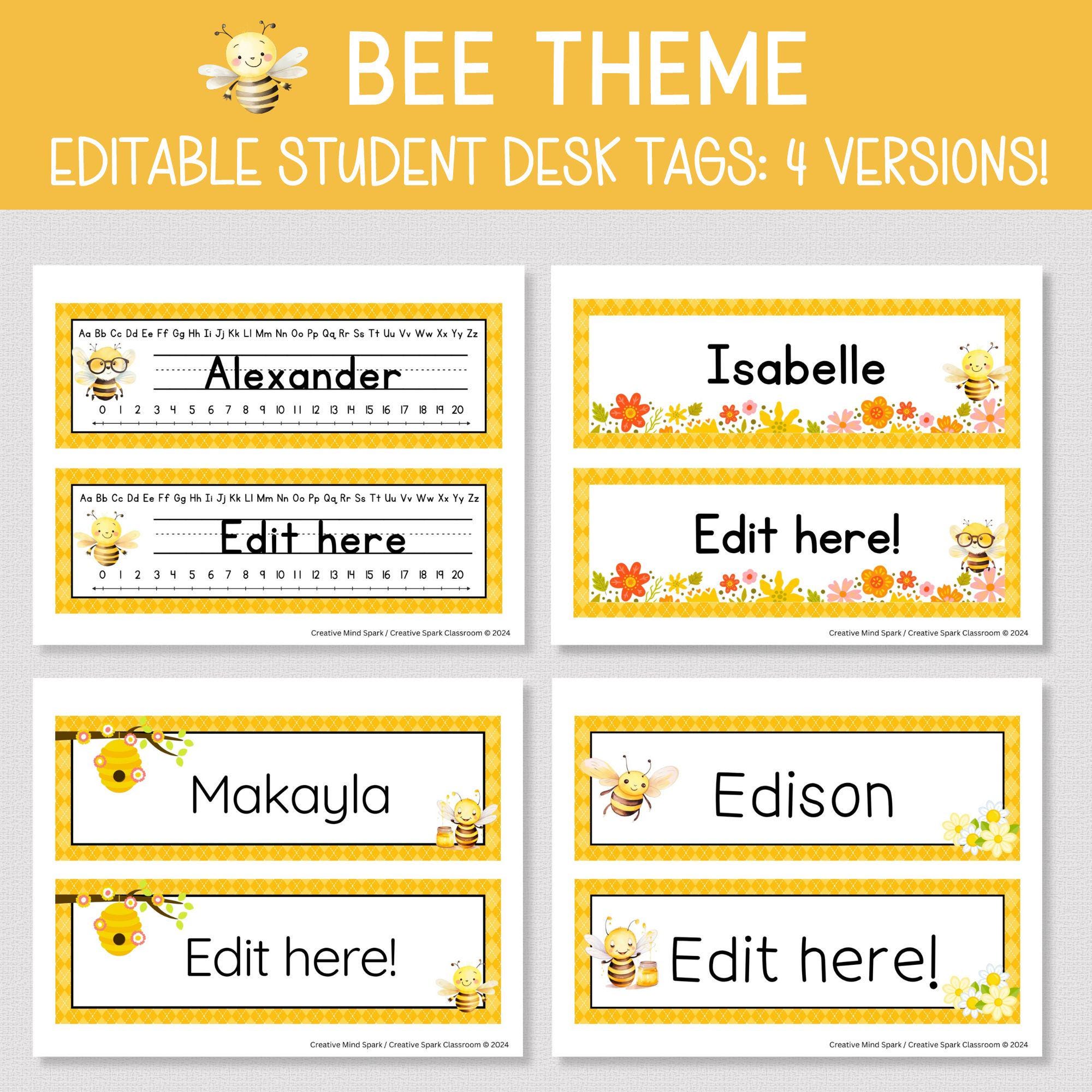 HONEY BEE DESK Name Tags, Editable Bee Theme Desk Name Plates ...