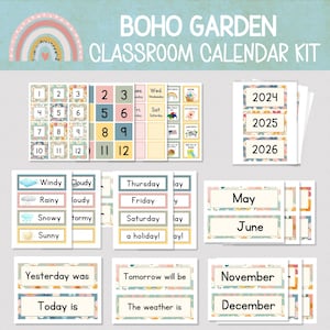 BOHO GARDEN CLASSROOM Calendar Kit, Printable Boho Calendar Set , Retro ...
