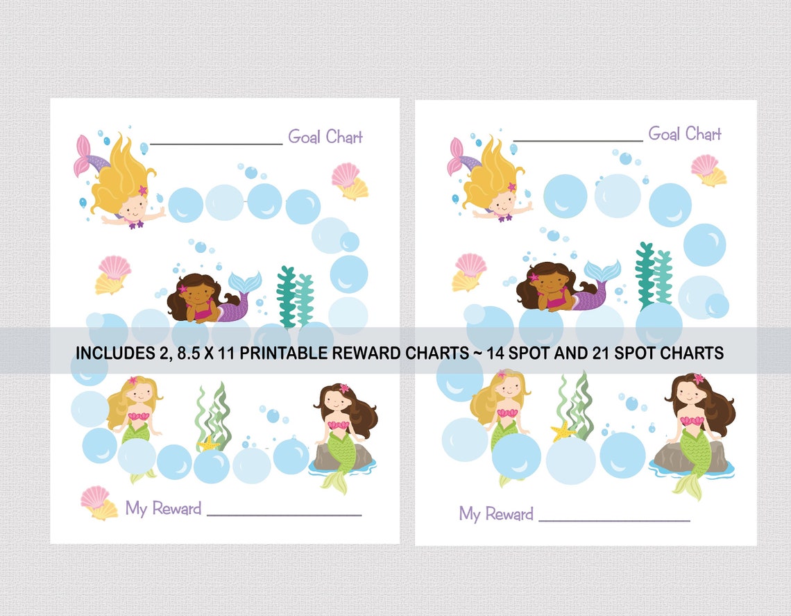 PRINTABLE REWARD Chart for Kids, Mermaids Reward Chart for Girls, Cute ...