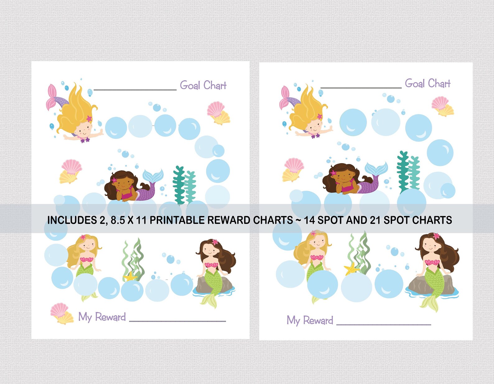 PRINTABLE REWARD Chart for Kids, Mermaids Reward Chart for Girls, Cute ...