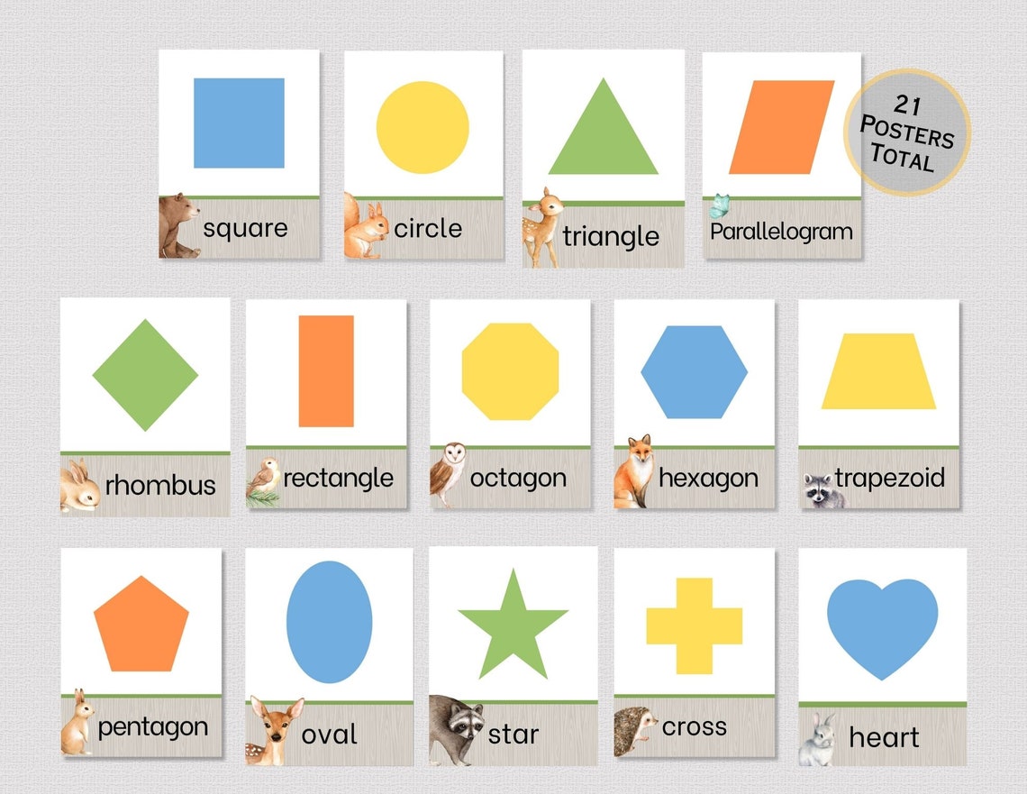 2D and 3D SHAPES POSTERS for Classroom, Set of 21 Printable Woodland ...