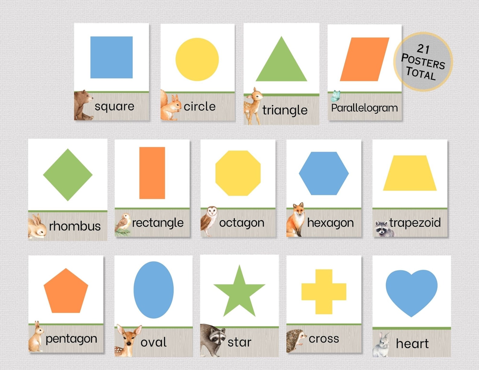 2D and 3D SHAPES POSTERS for Classroom, Set of 21 Printable Woodland ...