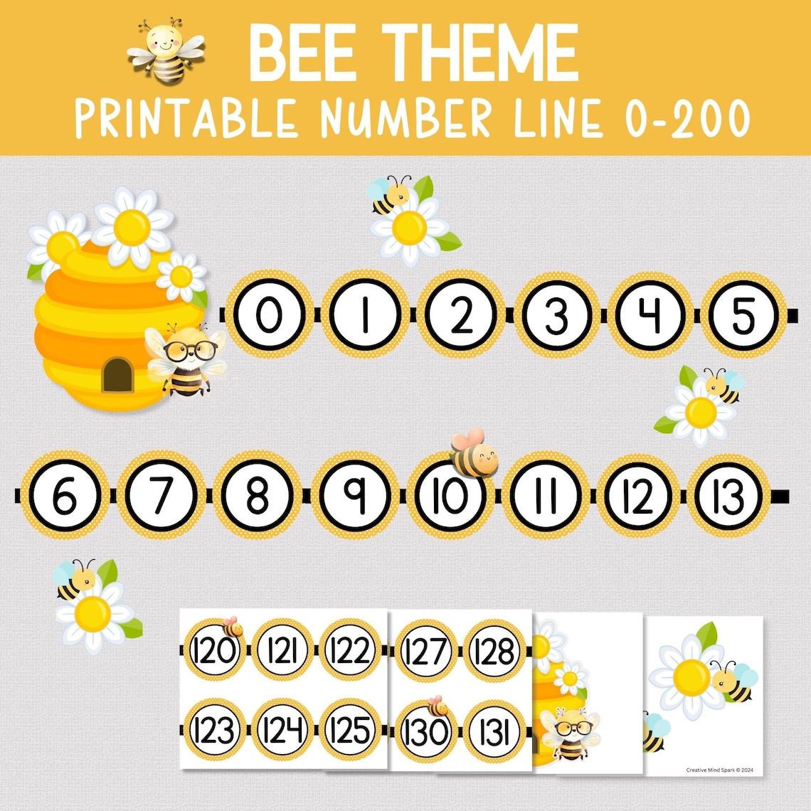 BEE THEME NUMBER Line for Classroom, Printable Honeybee Number Line 0 ...