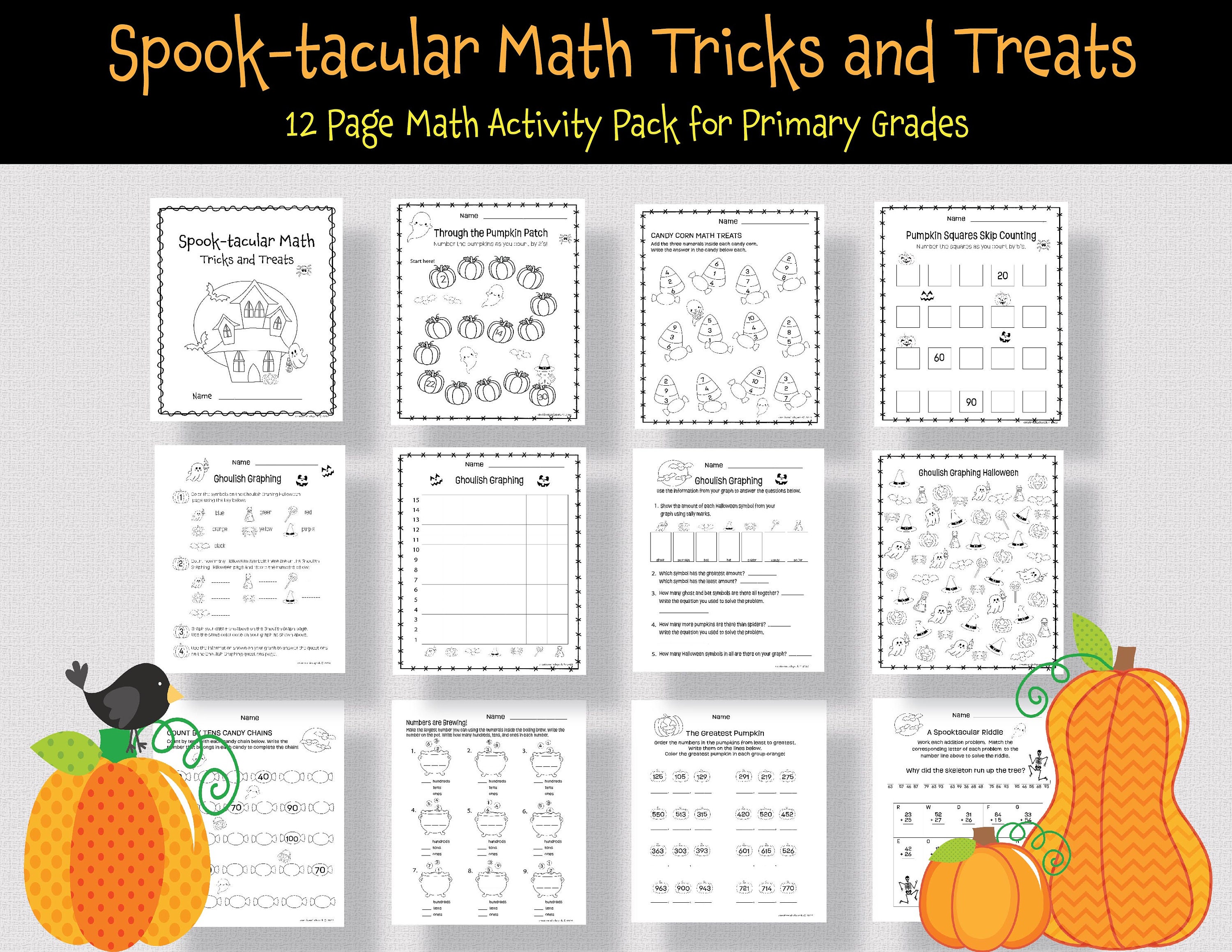 Halloween Math Worksheets Pack, Printable Halloween Worksheets for Kids ...