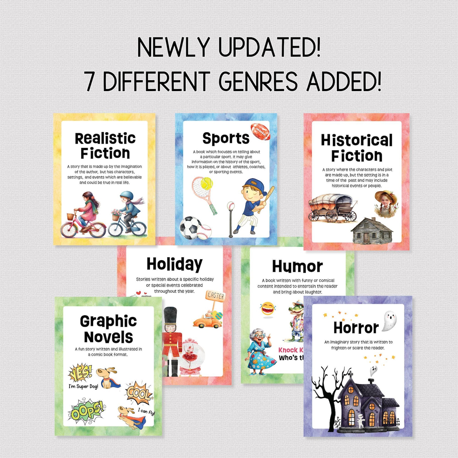 LITERATURE GENRE POSTERS for Classroom, Printable Library Genre Posters ...