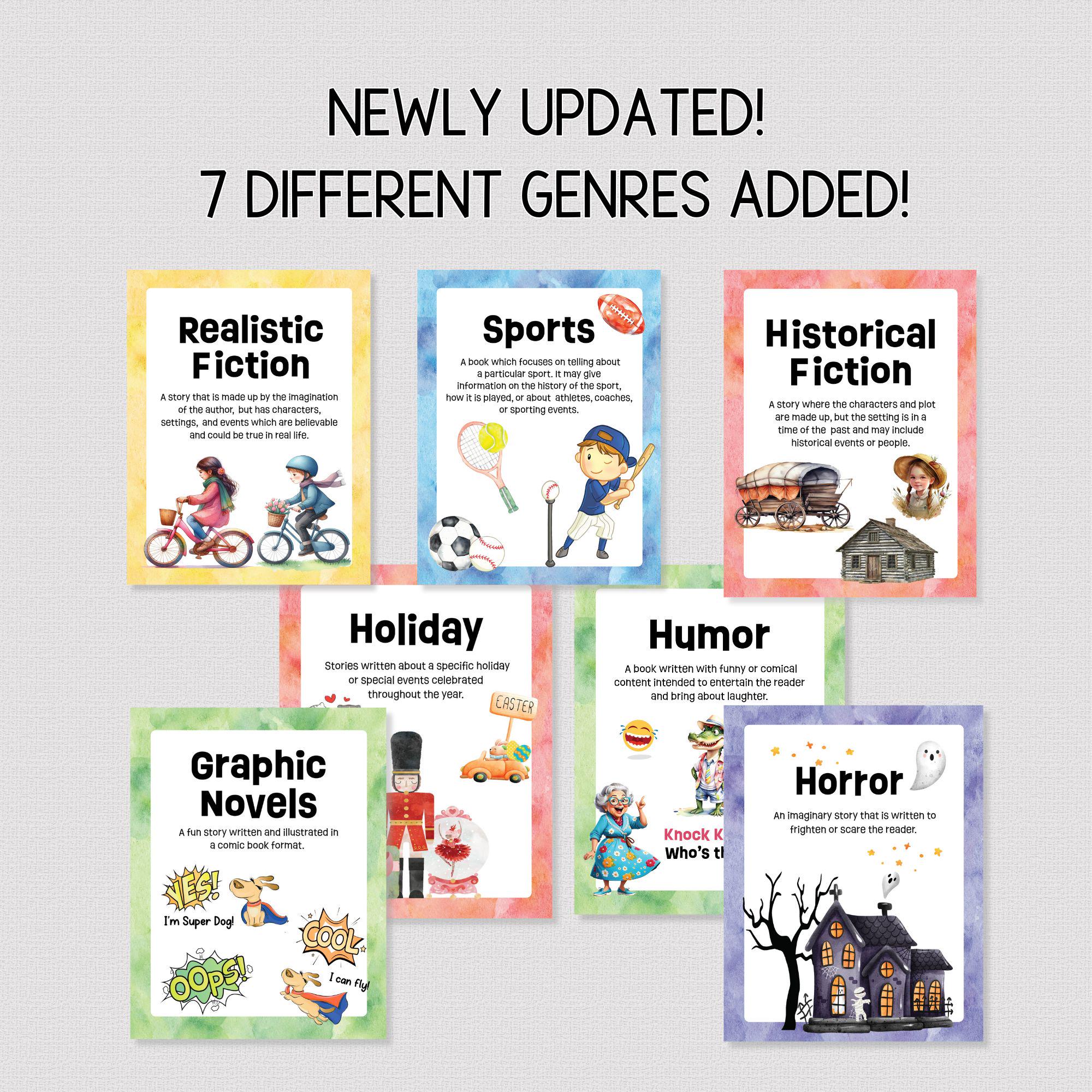 LITERATURE GENRE POSTERS for Classroom, Printable Library Genre Posters ...