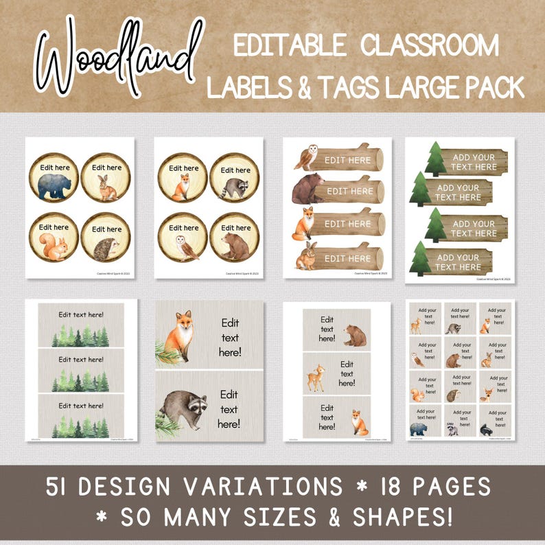 WOODLAND CLASSROOM LABELS and Tags, Large Set of Editable Woodland ...