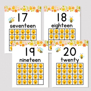 BEE THEME NUMBER Posters, Printable Honey Bee Theme, Numbers 1-20 ...