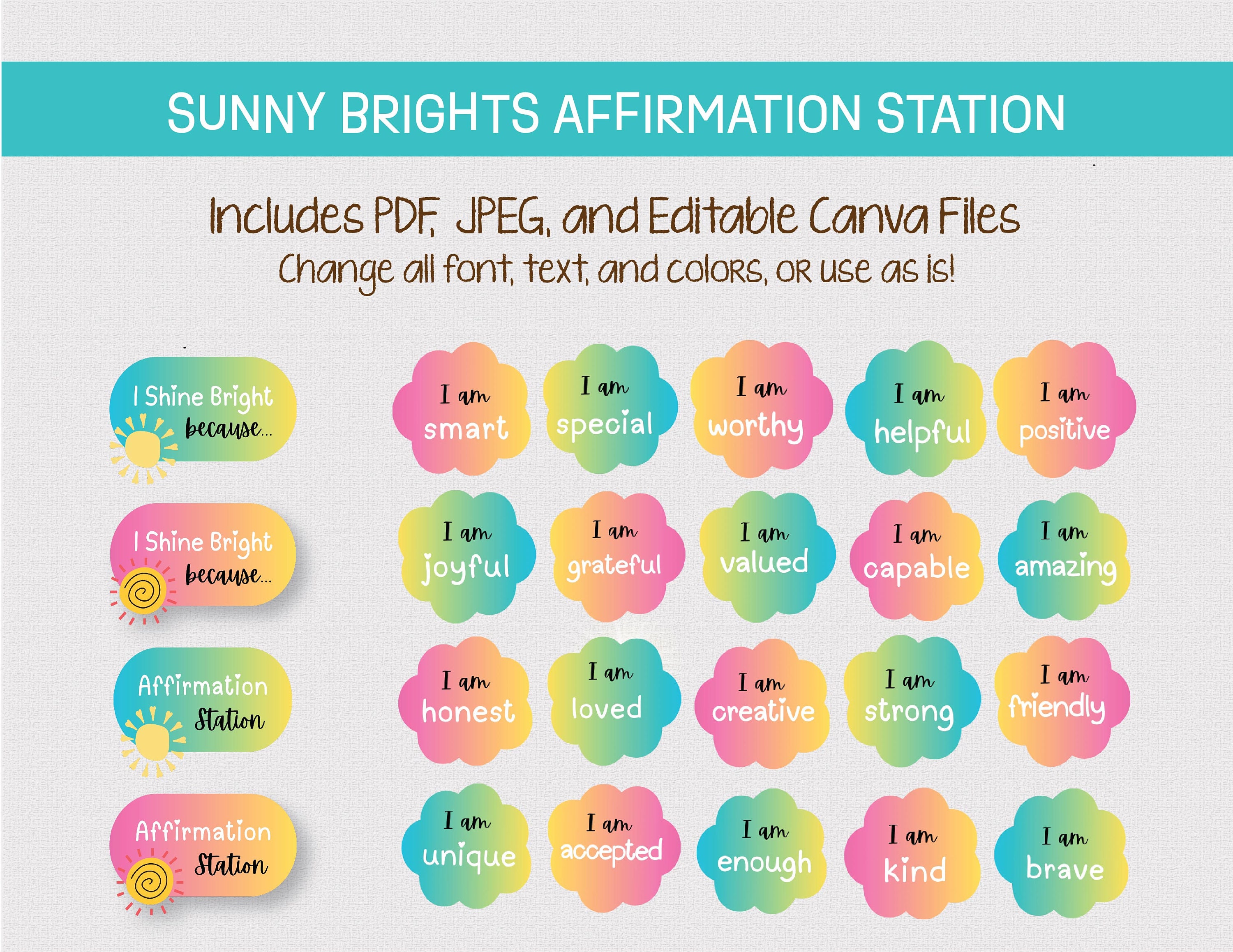 AFFIRMATION STATION CLASSROOM Decor, Sunny Brights Printable ...