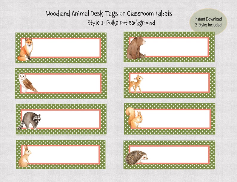 WOODLAND DESK Name Tags, Printable Woodland Desk Name Plates, Classroom ...