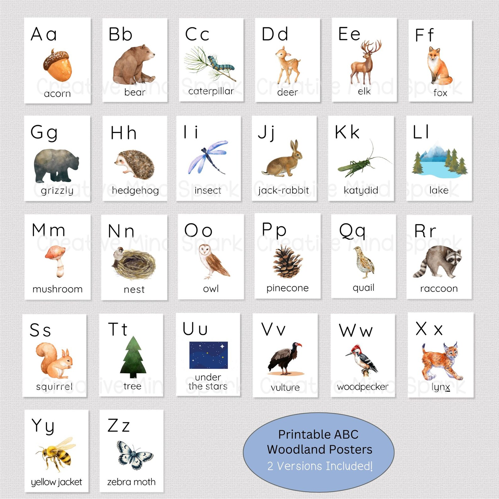 WOODLAND ALPHABET POSTERS, Printable Woodland Theme, Alphabet Classroom ...