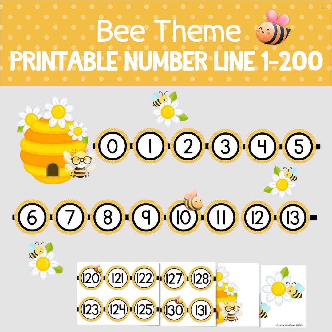 BEE THEME NUMBER Line for Classroom, Printable Honeybee Number Line 0 ...