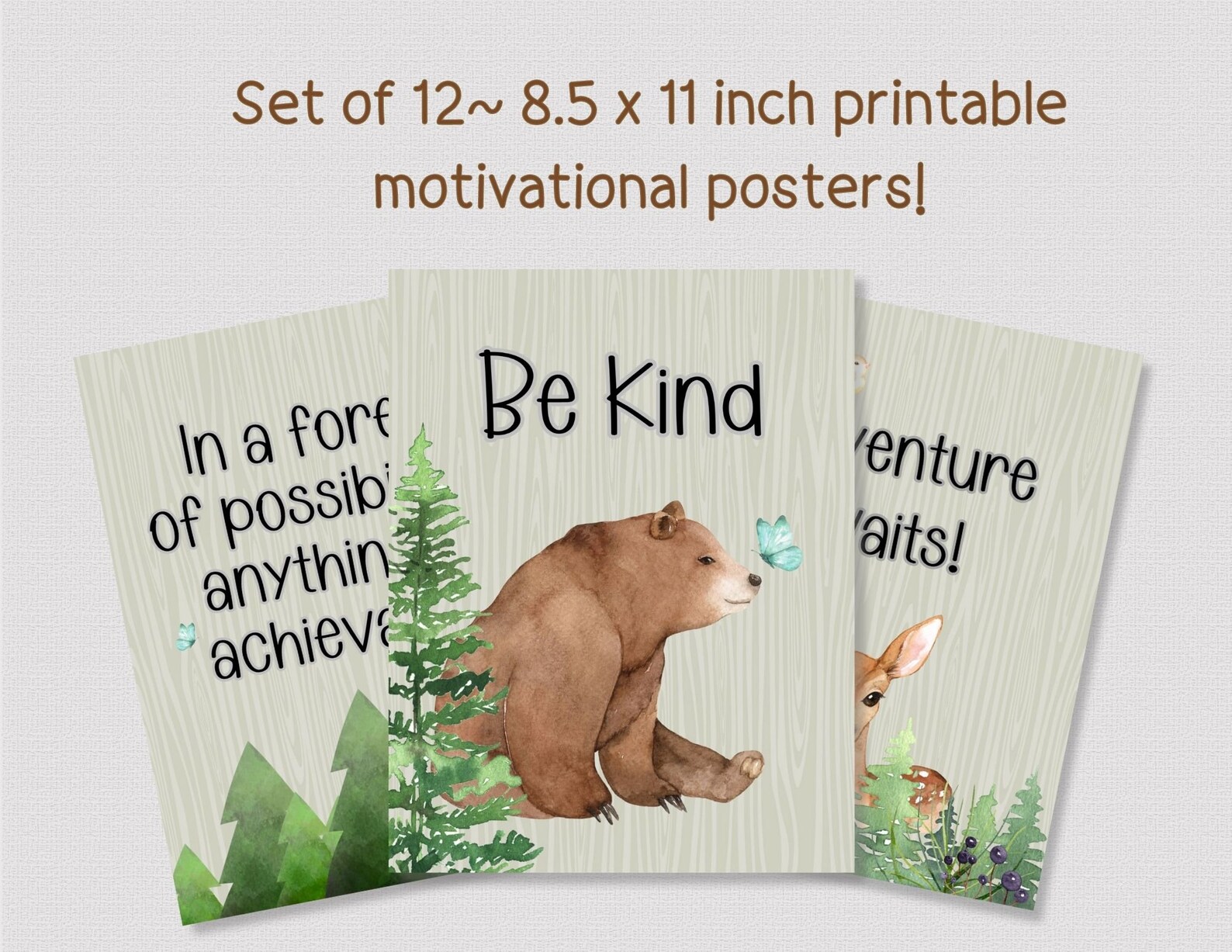 WOODLAND Motivational Posters for Classroom, Printable Woodland Mindset ...