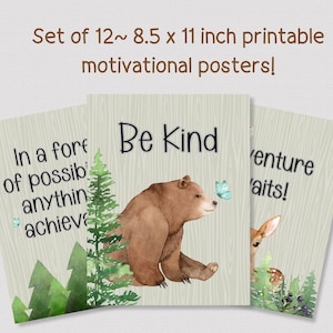 WOODLAND Motivational Posters for Classroom, Printable Woodland Mindset ...