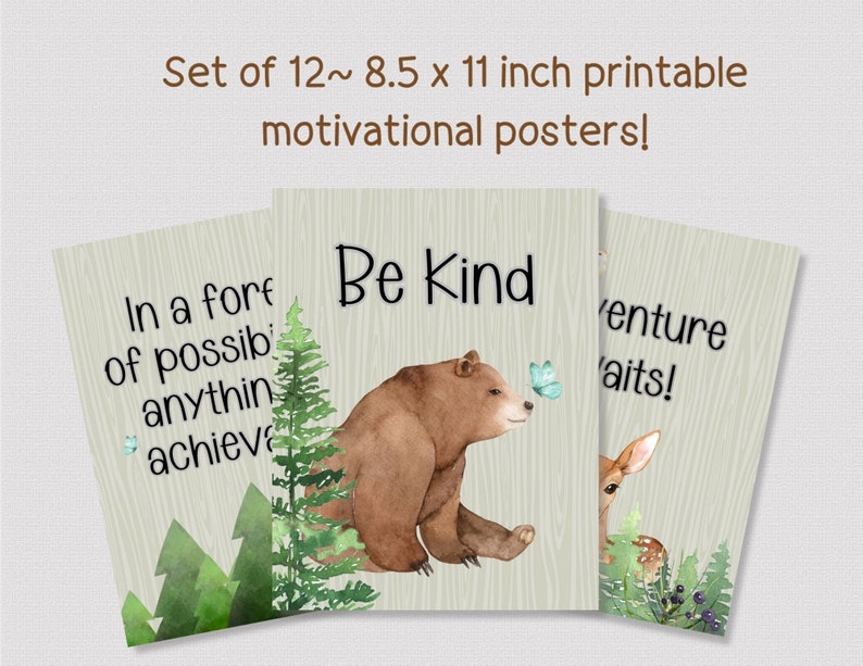 WOODLAND Motivational Posters for Classroom, Printable Woodland Mindset ...