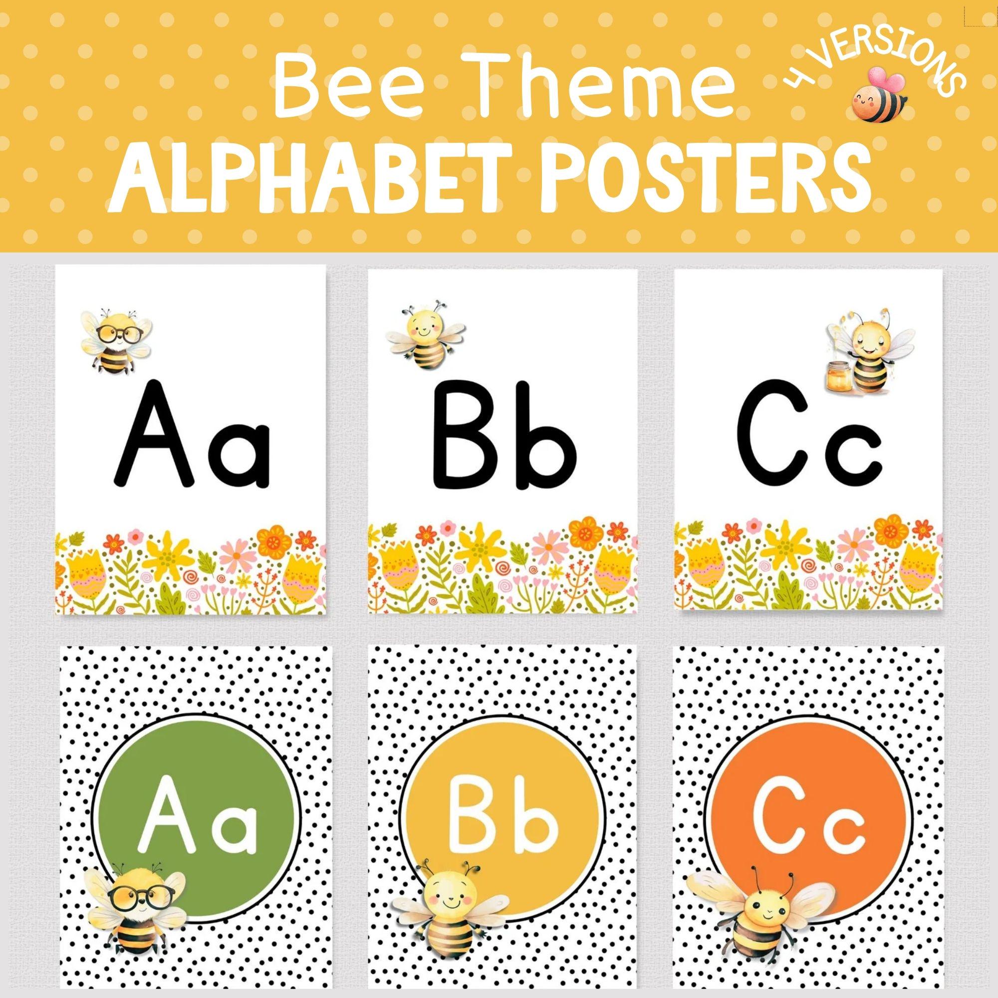 BEE THEME ALPHABET Posters, Printable Honey Bee Alphabet, 4 Versions ...