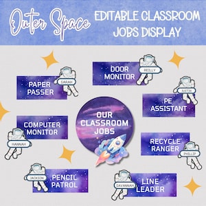 SPACE CLASSROOM JOBS Display, Printable Classroom Jobs Chart, Editable ...