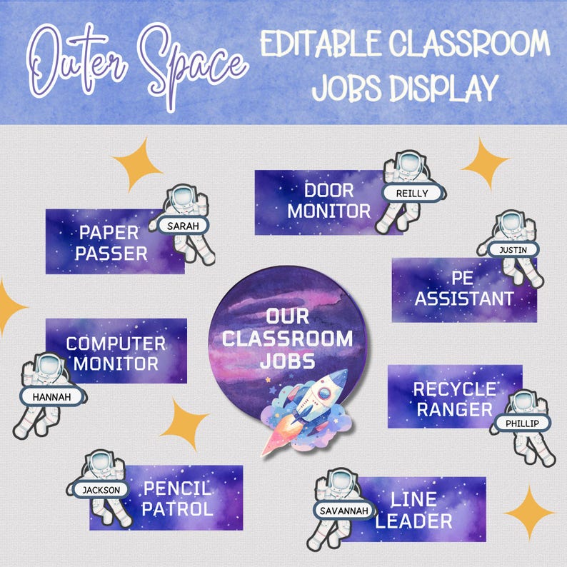 SPACE CLASSROOM JOBS Display, Printable Classroom Jobs Chart, Editable ...