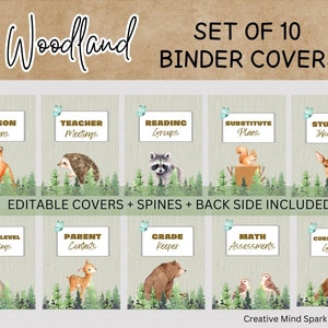 WOODLAND BINDER COVERS, Set of 10, Editable Binder Covers With Woodland ...