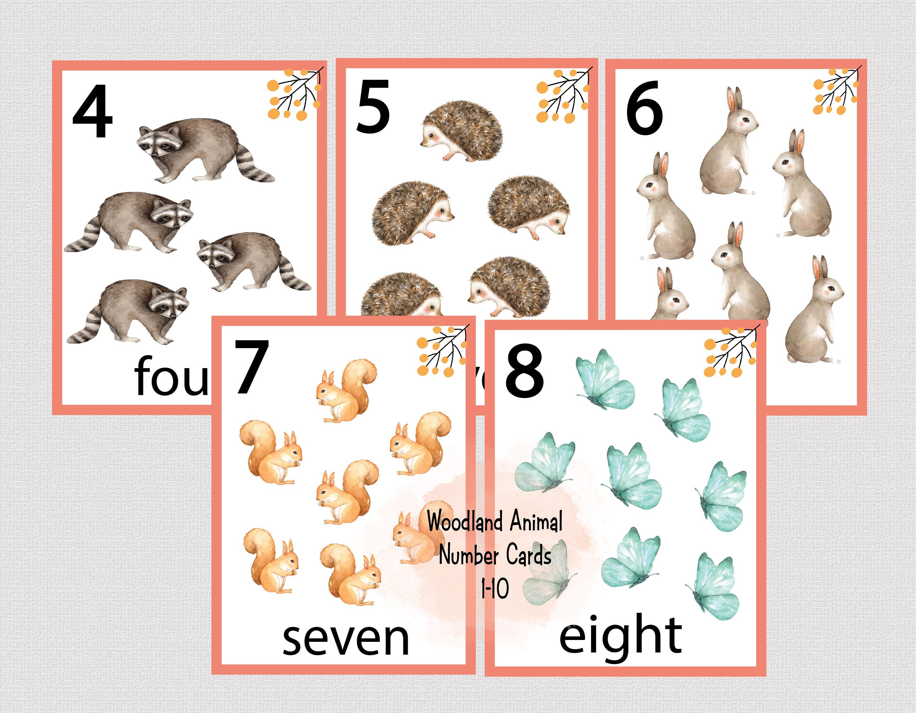 PRINTABLE NUMBER FLASHCARDS 1 -10, Woodland Animal Counting Cards ...